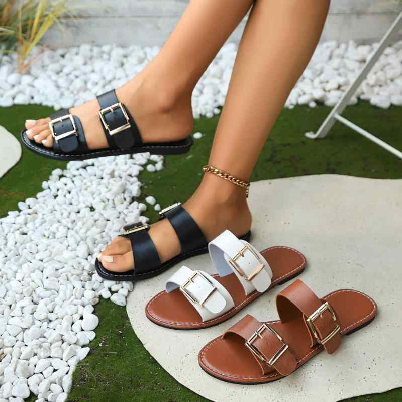 サンダル レディース 大きいサイズ レザー調 ベルト フラット ぺたんこ 歩きやすい ビーチ リゾート カジュアル 普段使い 春夏