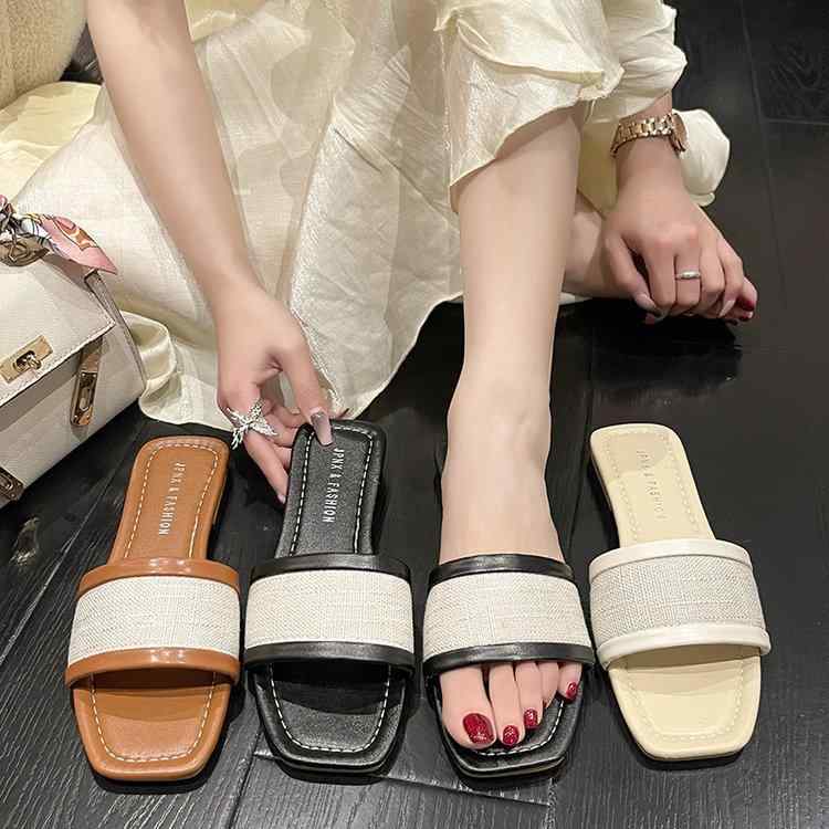 2サンダル レディース 春夏 韓国風 カジュアル フラット ローヒール スクエアトゥ スリッパ 外履き 普段使い かわいい 歩きやすい