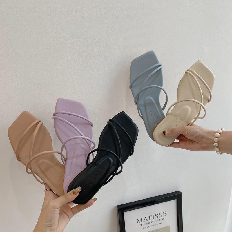 サンダル レディース フラット 韓国風 スリッパ 普段使い かわいい ぺたんこ 外履き リラックス 疲れない 歩きやすい カジュアル・スタイル: 韩版・流行要素: 车缝线・靴のタイプ: サンダル・アッパー素材: 人造PU・ソール素材: 橡胶...