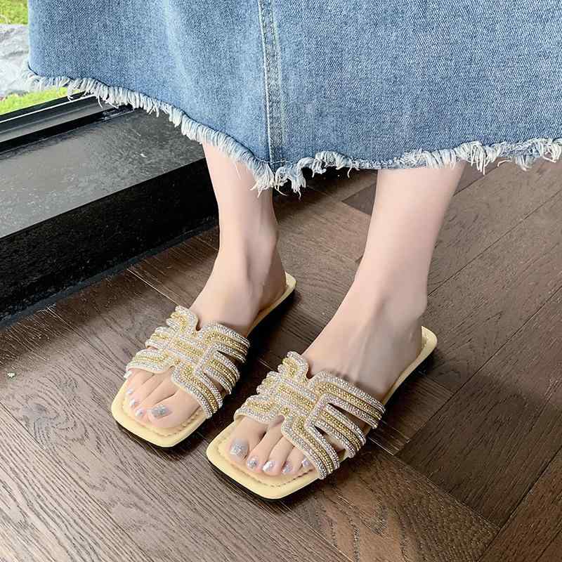 サンダル レディース 水晶 ビジュー 一文字 普段履き フラット ローヒール 歩きやすい 痛くない スリッパ 高級感 かわいい 3cm 36cm