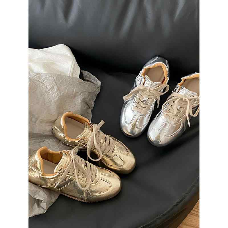 スニーカー レディース バレエシューズ フラットシューズ 運動靴 レトロ フラットソール ぺたんこ靴 スポーツ ローカット 金属色 履きやすい 歩きやすい 婦人靴 普段使い 春夏