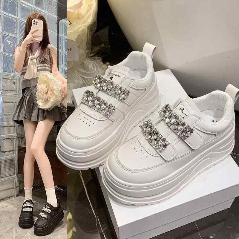 スニーカー レディース 厚底 カジュアル シューズ 学生 靴 白 augmentation ジルコニア 通気性 ベルクロ ローカット
