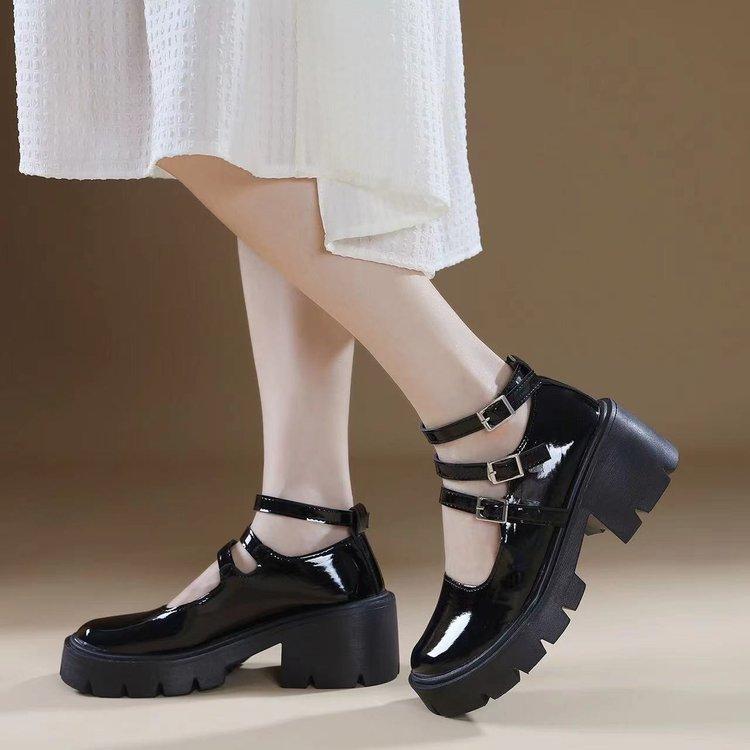 2靴 レディース マリージェーン 厚底 婦人靴 ブリティッシュスタイル ローヒール ストラップ フラットシューズ 女性用