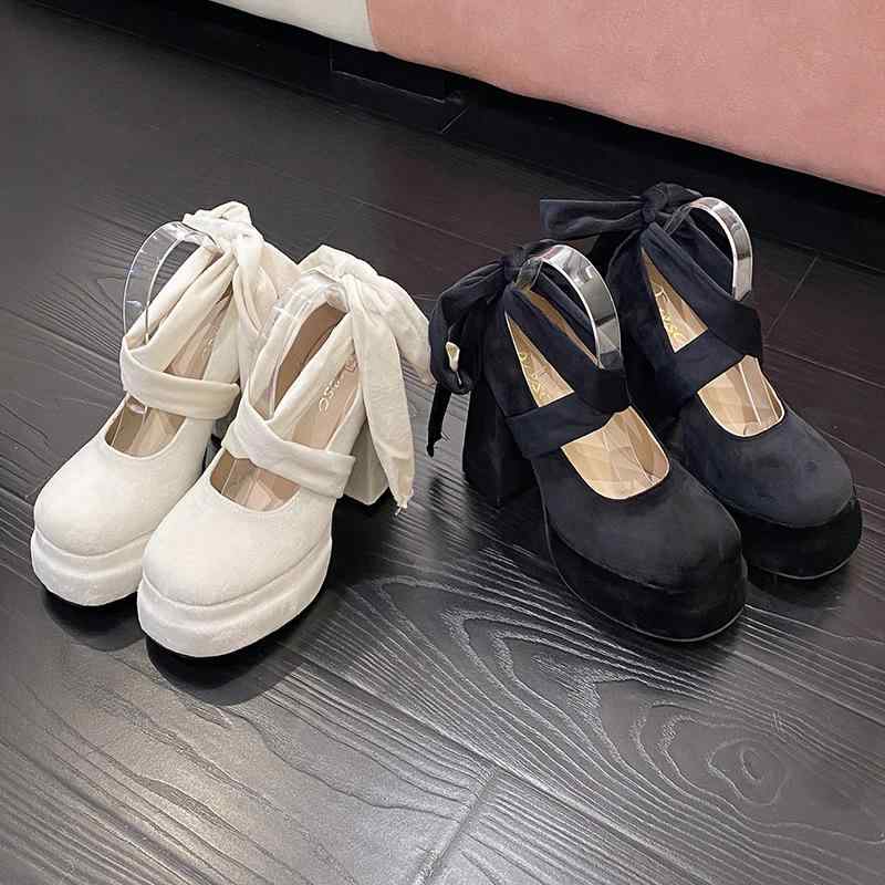 靴 レディース 2025年 秋物 メリージェーン クロスストラップ 厚底 チャンキーヒール パンプス 防水 フェアリー かわいい 美脚