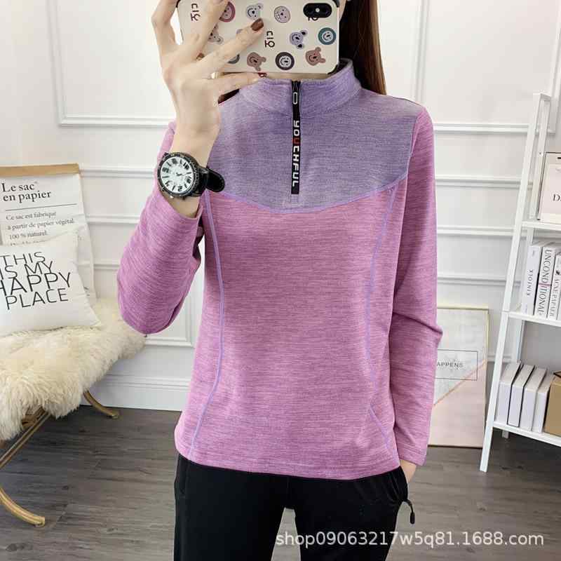 Tシャツ レディース 長袖 秋冬 大きいサイズ ストレッチ 伸縮性 通気性 保温 フリース 速乾 アウトドア スポーツ 立襟 ウォーム 厚手 あったか 暖かい・カテゴリ: 抓绒衣・スタイル: 套头・素材: 涤纶・柄: 拼图・カラー: 兰紫,...
