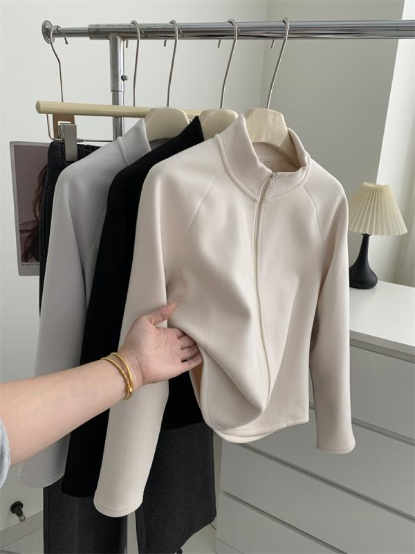 2暖炉 スウェット レディース あったか 裏起毛 トップス スリム おしゃれ スタンドネック プルオーバー トレーナー ラグラン袖 ジップアップ 秋冬・・スタイル: カーディガン・フィット: ゆったり・組み合わせ: シングル・着丈: 普通(...