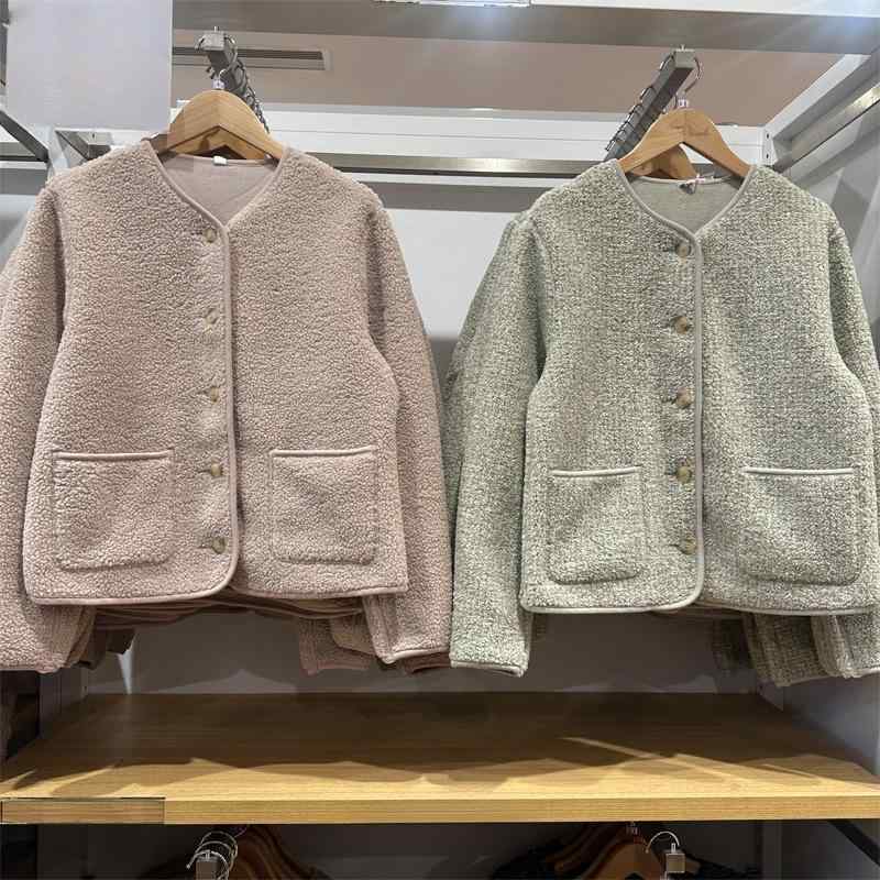 ジャケット レディース ボア ブルゾン 秋冬 長袖 アウター 丸首 ゆったり かわいい ふわふわ もこもこ 暖かい 防寒 カジュアル あったか 羽織り