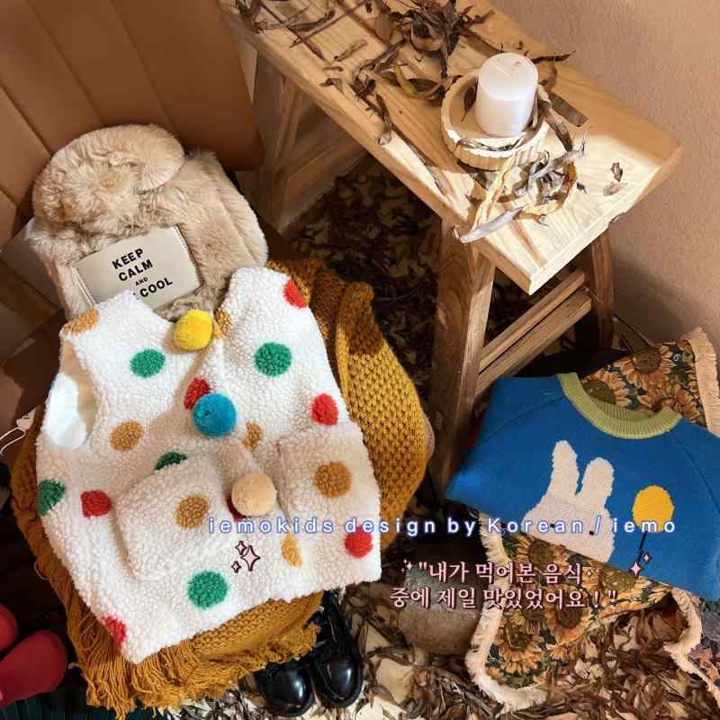 子供服 女の子 ボア ベスト 秋冬 韓国子供服 小学生 中学生 ドット柄 ポケット付き 羊毛風 あったか 防寒