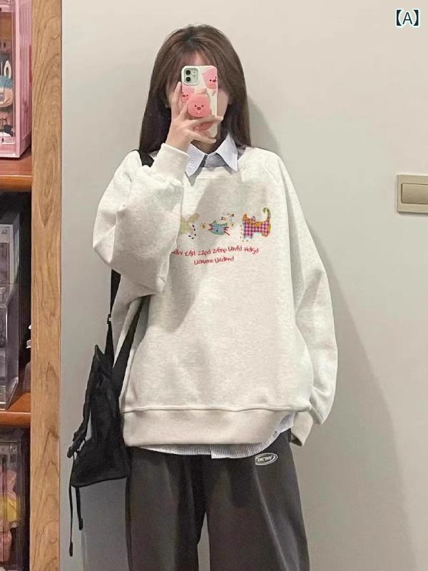 スウェット レディース 秋冬 加絨 厚手 トレーナー 丸首 トップス 学生 ゆったり 暖かい プルオーバー カジュアル かわいい ルームウェア 部屋着