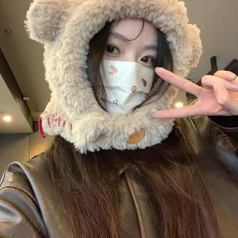 ニット帽 レディース 防寒 耳当て付き クマ モチーフ バラクラバ 帽子 秋冬 大頭 暖かい 毛糸 かわいい 小顔効果・製品カテゴリ: ニット帽・対象シーズン: 冬・帽子の種類: 丸い・つばの形状: つばなし・カラー: カーキ, ブラック,...