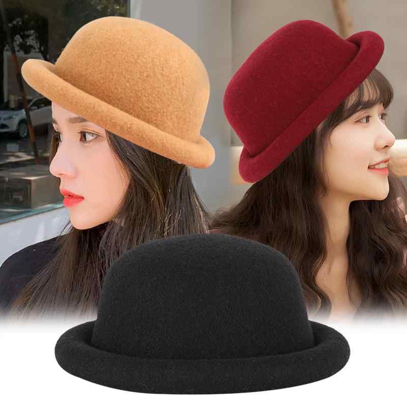 帽子 レディース 秋冬 ニット ウール 丸天 ハット 小さいサイズ コロンとした 丸い フォルム かわいい ロールブリム バケットハット