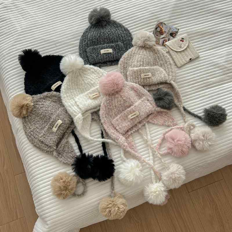 ニット帽 レディース かわいい 裏起毛 厚手 防寒 秋冬 雷鋒帽 耳あて付き 自転車 バイク 暖かい ウール