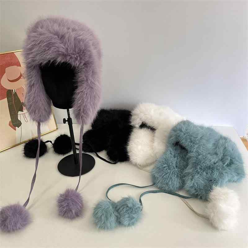 帽子 レディース かわいい 耳当て付き 防寒 保温 フェイクファー 熊耳 毛糸 ポンポン あったか モコモコ ふわふわ 秋冬