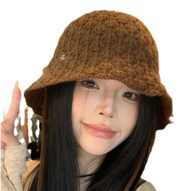 ニット帽 レディース 秋冬 韓国 毛糸 护耳帽 针织帽 抽绳 包头帽 小顔効果 フィッシャーマンハット バケットハット 大きめ 帽檐