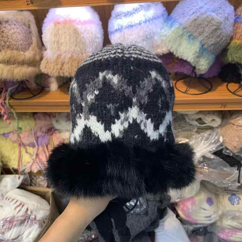 ニット帽 レディース 秋冬 ボーダー ファー 暖かい 防寒 保温 かわいい 韓国 简约