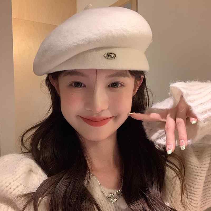 ベレー帽 レディース ウール 秋冬 帽子 大頭囲 黒 画家 かわいい おしゃれ 上品 クラシック レトロ シック