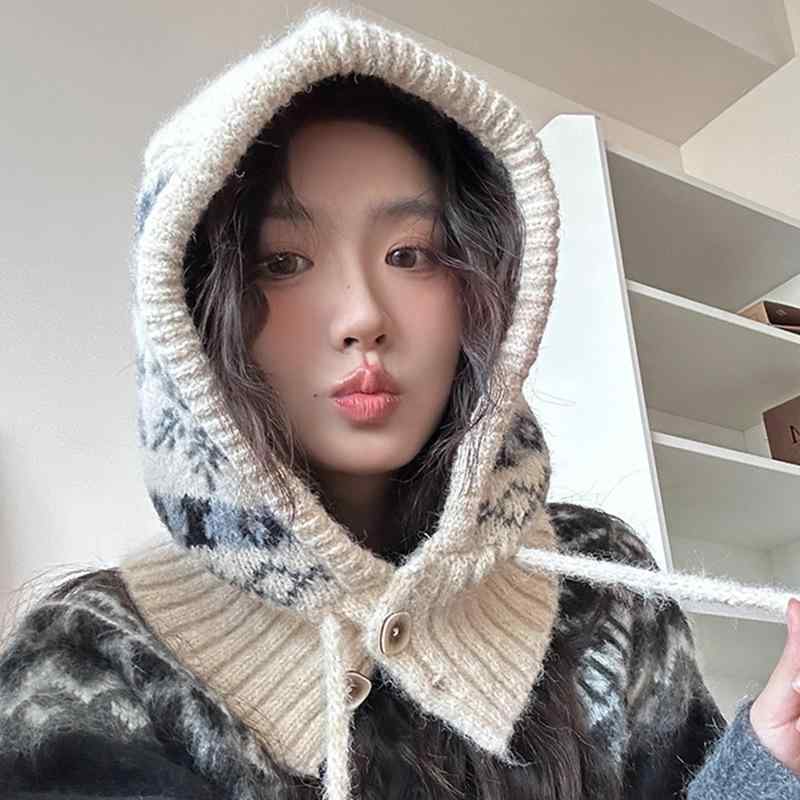 ニット帽 レディース バラクラバ 雪柄 クリスマス 防寒 暖かい ネックウォーマー 付け襟 小顔効果 秋冬