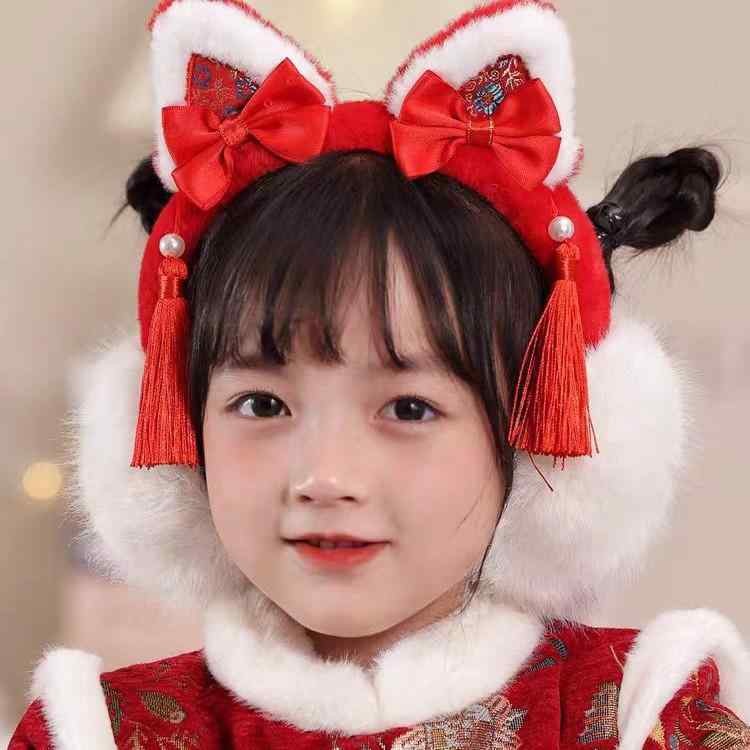 2イヤーマフ キッズ 子供用 正月飾り タッセル付き イヤーウォーマー ボア ふわふわ 厚手 学生 女の子 防寒 耳あて イヤーラックス