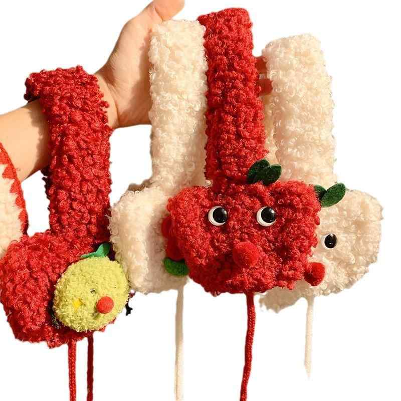 2ニット帽 レディース かわいい 防寒 イヤーマフ 裏起毛 耳当て 帽子 リンゴ モチーフ 秋冬 自転車 スキー スノーボード 赤