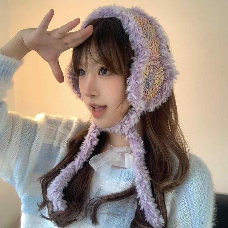 イヤーマフ グラデーション ニット ボア 防寒 あったか 学生 レディース