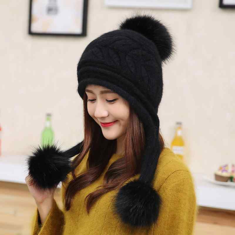 帽子 レディース 秋冬 韓国 かわいい ニット帽 暖かい 防寒 ウサギ ファー 耳あて