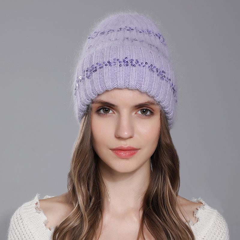 ニット帽 レディース 秋冬 防寒 あったか ウサギ ファー キラキラ スパンコール おしゃれ かわいい 暖かい 毛糸 帽子 欧美風 イヤーマフ ビーニー