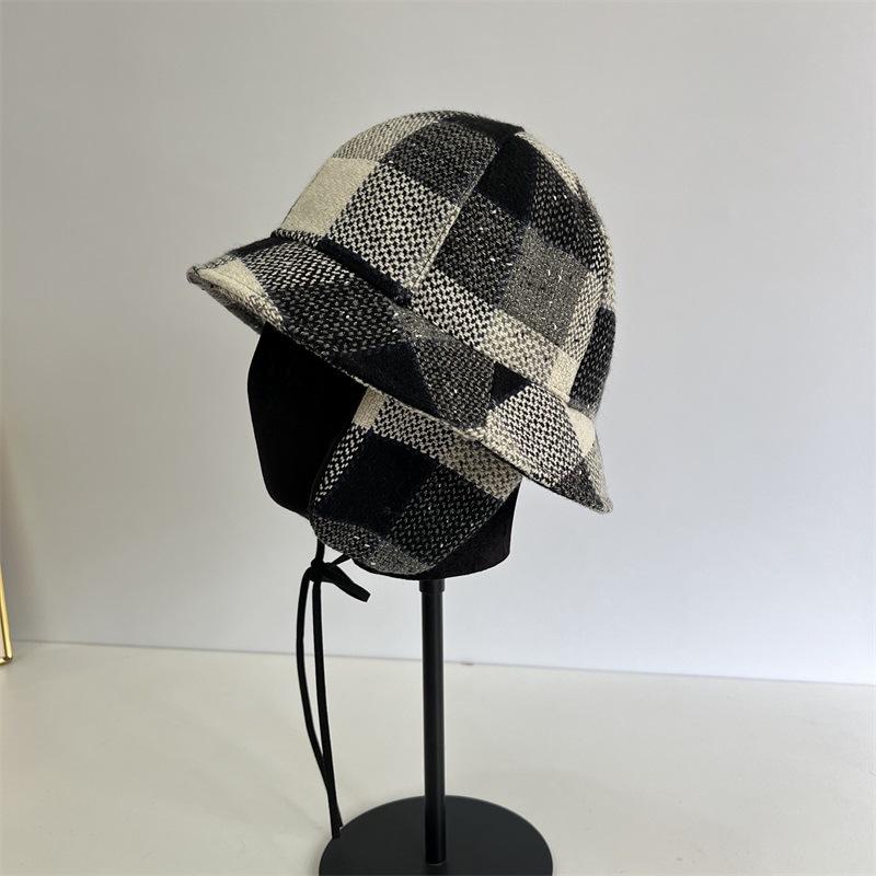 2帽子 男女兼用 秋冬 イギリス風 チェック柄 フライトキャップ 耳当て付き バケットハット 防寒 暖かい 自転車用帽子 防風