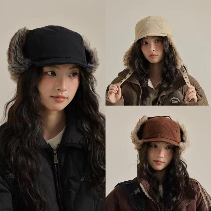 2帽子 レディース 秋冬 加厚 フェイクファー 防寒 保温 耳あて付き キャップ レトロ サイクル 暖かい イヤーマフ 男性用 パイロットキャップ・製品カテゴリ: 雷鋒帽・帽子の種類: 円頂・つばのタイプ: 短い・色: ブラック, カーキ,...