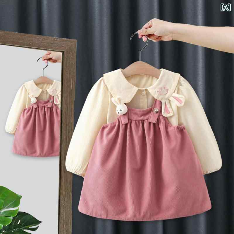 ワンピース 子供服 長袖 シャツワンピース 2点セット セットアップ カジュアル 学院風 かわいい ガーリー 秋服