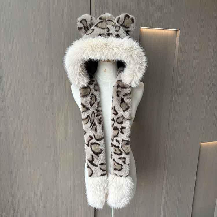 2帽子 レディース ヒョウ柄 クマ耳 ファー 秋冬 防寒 保温 イヤーマフ かわいい 小顔効果 ふわふわ もこもこ