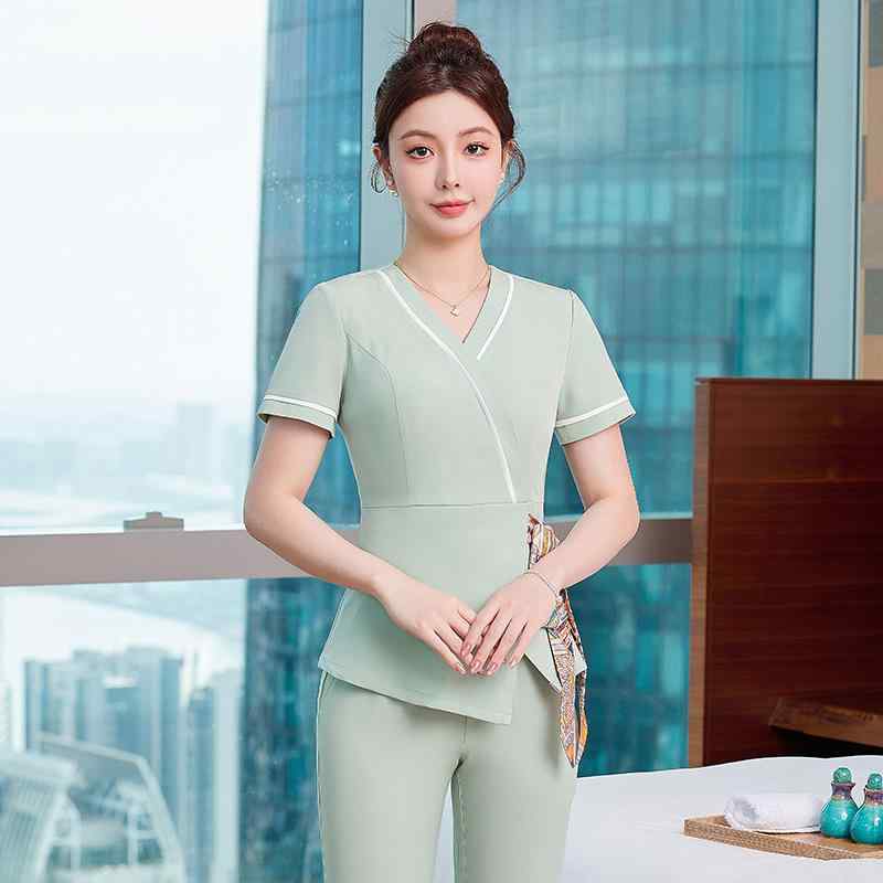 2足浴技師 レディース ワークユニフォーム エステ サロン 制服 スパ マッサージ 美容院 ユニフォーム 半袖 職業着