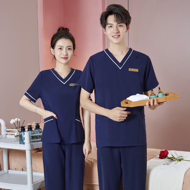 2エステ 制服 レディース 医美 スキンケア マッサージ 施術着 作業服 上下セット 接触冷感 吸湿速乾 軽量 ゆったり