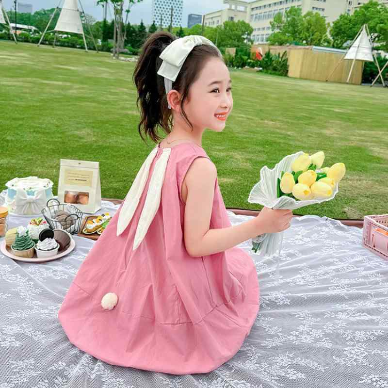 ワンピース 女の子 ベビー 花柄 プリンセス チュール 夏 ノースリーブ うさぎ耳 かわいい 子供服