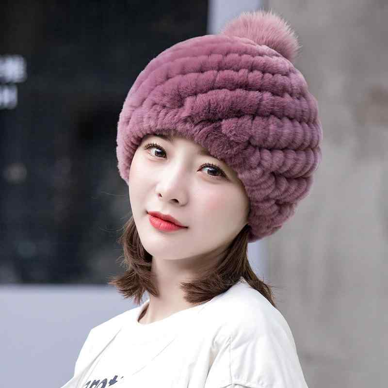 帽子 レディース 婦人用 ファー 編み込み 防寒 暖かい かわいい キュート フォックスファー ポンポン付き ニット帽 ビーニー
