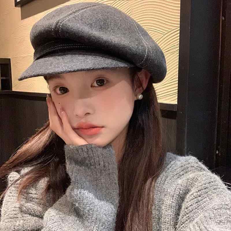 2帽子 レディース 秋冬 ウール 八角帽 ベレー帽 保温性 明線デザイン 上品 報童帽 女性用