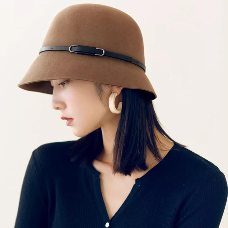 2帽子 レディース 秋冬 保温 ウール フェルト 漁夫帽 バケットハット レトロ かわいい おしゃれ きれいめ 上品 エレガント お出かけ