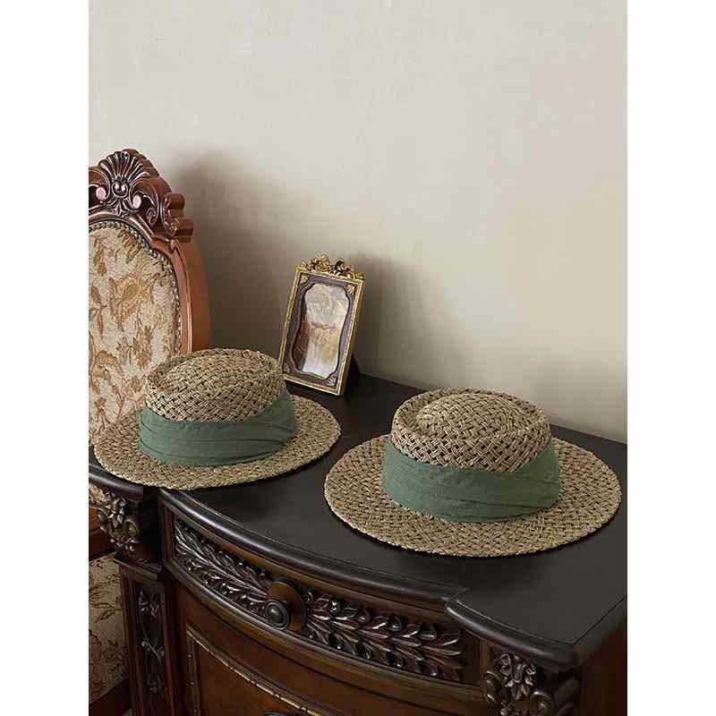 2麦わら帽子 レディース 春夏 高級感 田園風 パナマ帽 フラット ブリム ハット 海辺 ビーチ リゾート