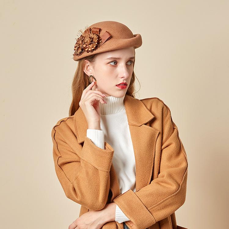 2ベレー帽 レディース 秋冬 羊毛 ウール 礼帽 レトロ ヴィンテージ 花柄 エレガント 空姐帽 ヘアバンド ヘアアクセサリー