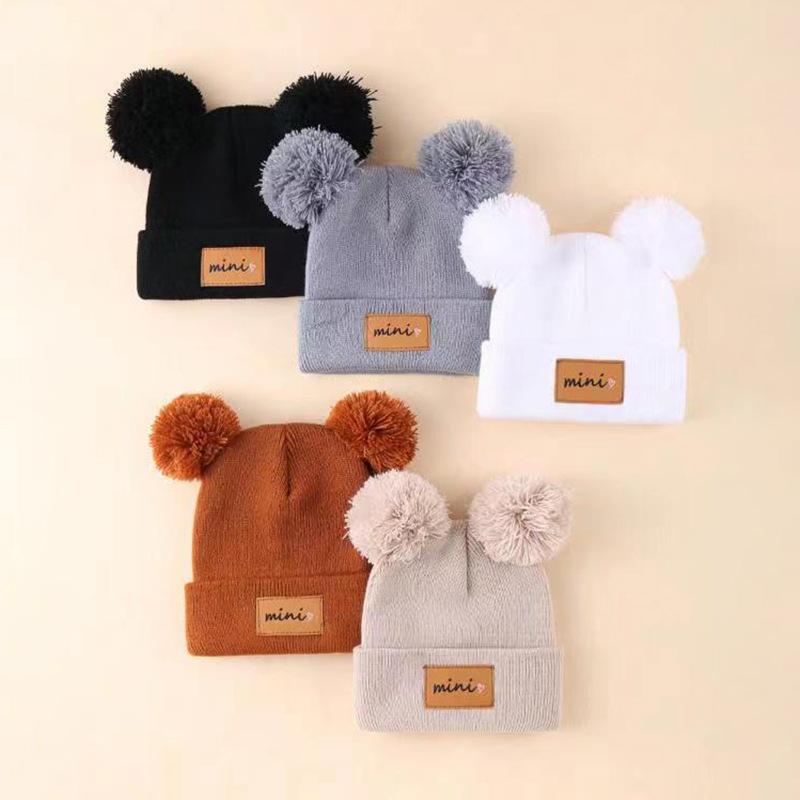 ニット帽 キッズ 秋冬 男の子 女の子 カジュアル シンプル 皮革パッチ 5点セット 暖かい 防寒