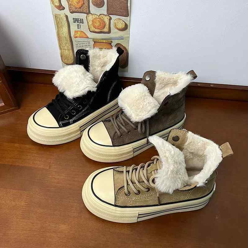 靴 レディース 秋冬 2way ハイカット スニーカー 厚底 カジュアルシューズ ラウンドトゥ ファー 暖かい 防寒