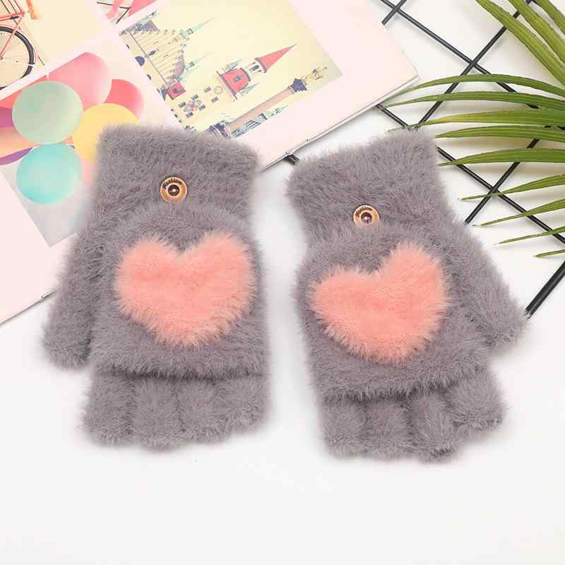 手袋 レディース 秋冬 暖かい 手袋 自転車 アウトドア ハーフフィンガー グローブ ハート柄 ジャカード ミンク カシミア 防寒