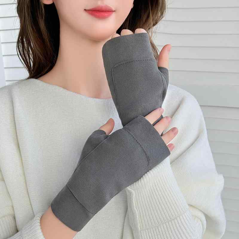 手袋 レディース 秋冬 韓国風 ハーフフィンガー 指なし グローブ 裏起毛 暖かい 防寒 バイク 自転車 通勤 通学