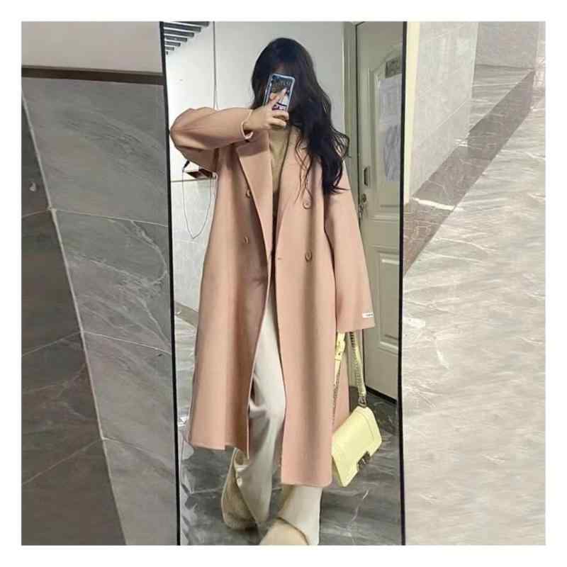 コート レディース 秋冬 韓国風 ダブルフェイス ミドル丈 ゆったり きれいめ ウール アウター 高級感 細見え・素材: 雪尼ール・カラー: ピンク, 米ホワイト, グレー・サイズ: S, M, L, XL, 2XL・スタイル: 日韓カジュ...