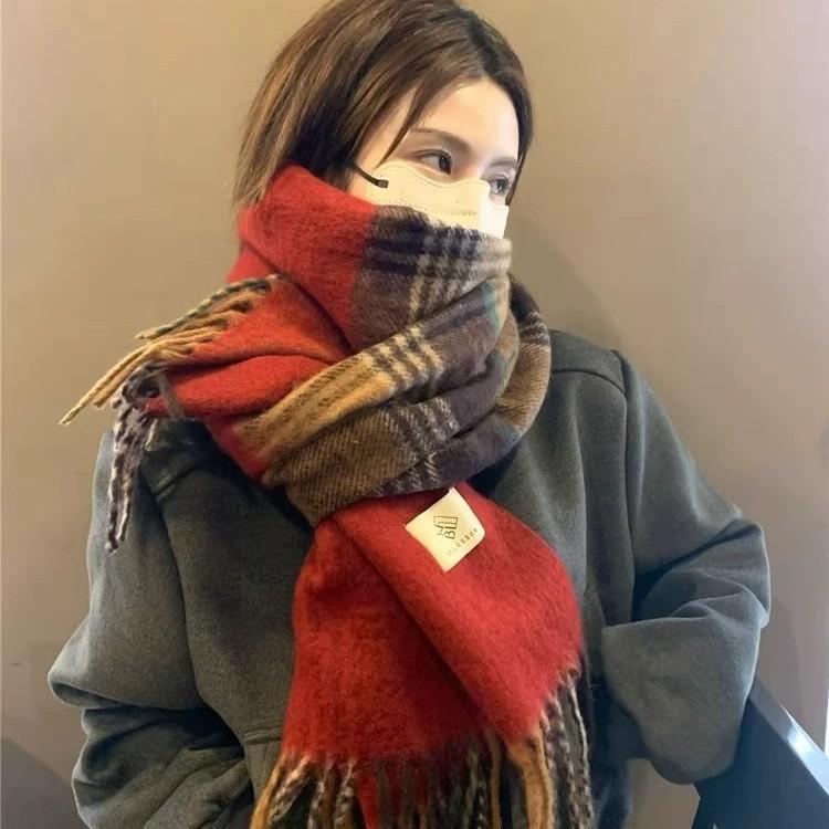 マフラー レディース 秋冬 高級感 復古風 フェイクウール ショール 大判 厚手 学生 あったか 防寒 配色 切り替え ネックウォーマー
