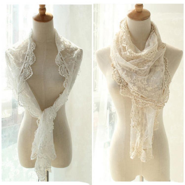 スカーフ レディース レトロ 刺繍 日系 森ガール レース 網 小花柄 ストール ショール シルク UVカット 紫外線対策 かわいい ガーリー 春夏 秋冬