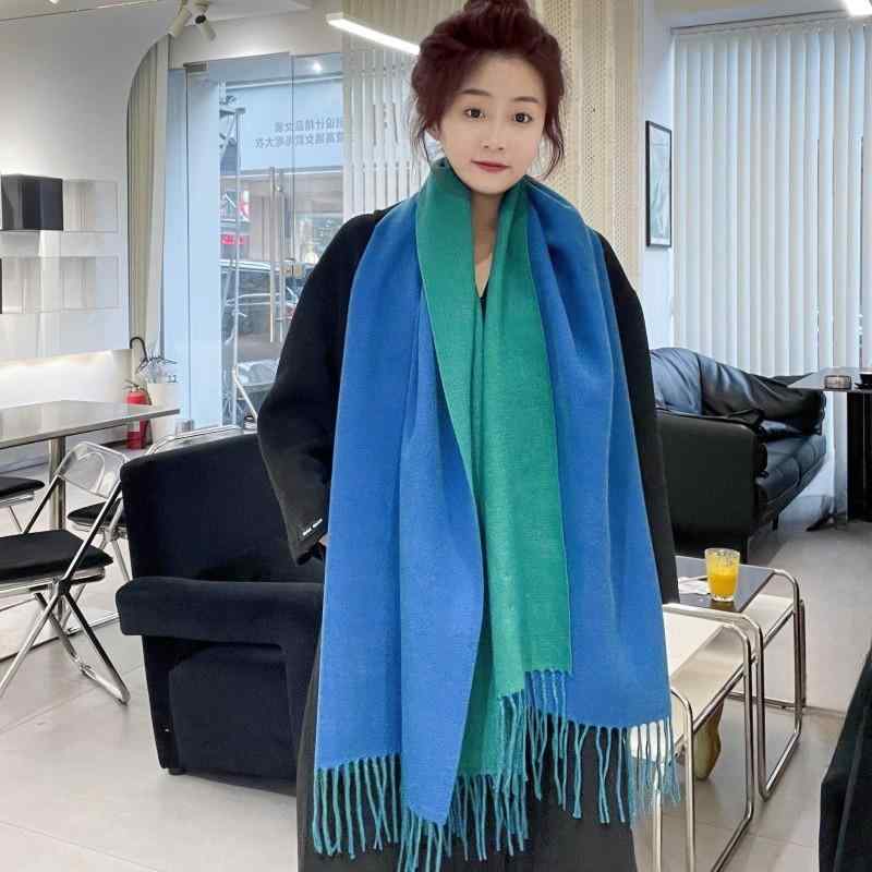 マフラー レディース 秋冬 韓国風 保温 仿羊绒 ストール 厚手 学生 ショール 大判 無地 リバーシブル フリンジ かわいい ひざ掛け 肩掛け