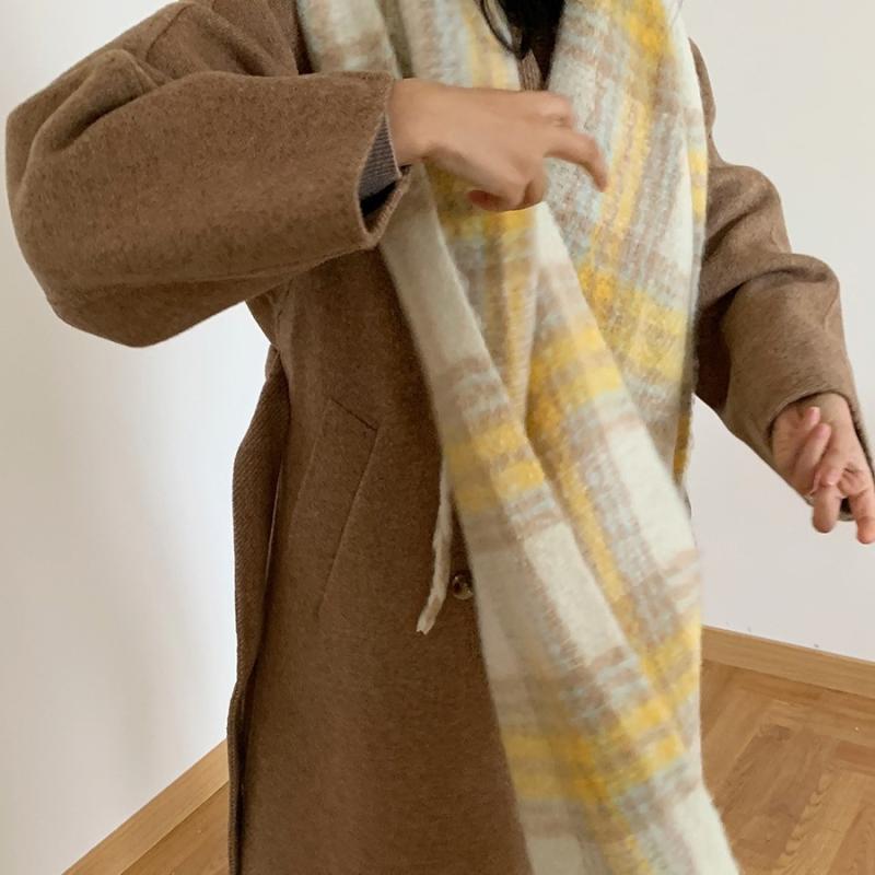 2マフラー レディース 秋冬 新作 チェック柄 大判 厚手 保温 ショール ストール フリンジ付き