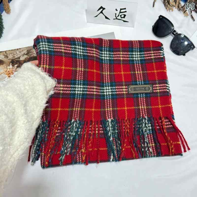 2マフラー レディース 秋冬 レトロ チェック柄 ニット ショール クリスマス レッド 防寒 かわいい 学生 女性用 ひざ掛け 肩掛け 巻き物 あたたかい おしゃれ 通勤 通学 プレゼント