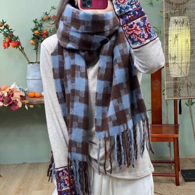 マフラー レディース 秋冬 新品 大判 格子柄 ストール ポリエステル 保温 防寒 個性的 かわいい おしゃれ 百搭