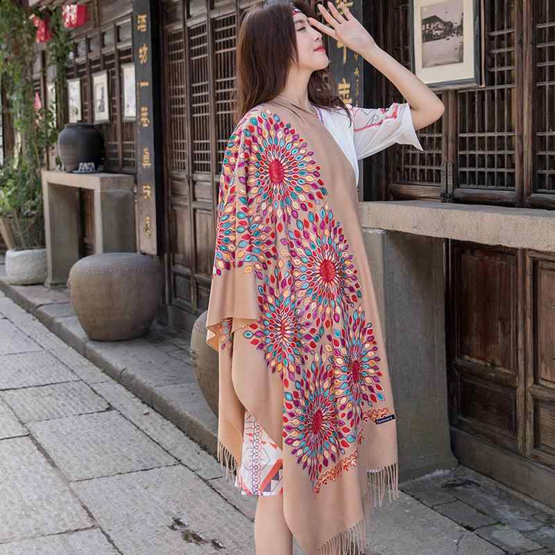 ストール レディース 秋冬 ショール ウール 大判 赤色 仿羊绒 羊毛 刺繍 結婚式 ウェディング ブライダル 百搭 両用